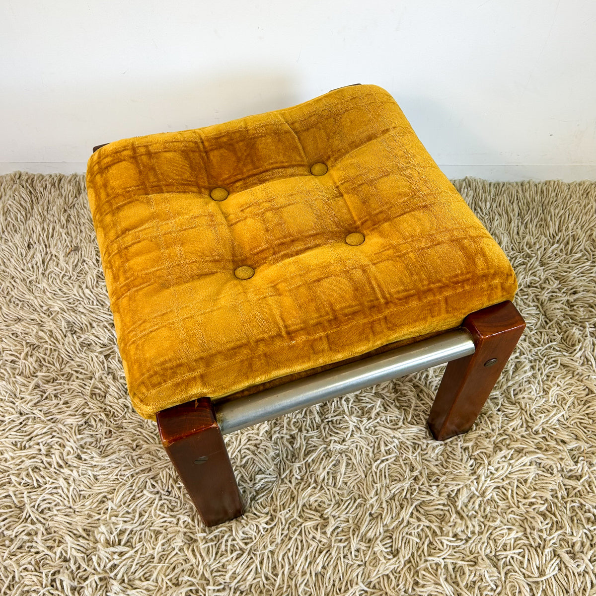 MUSTARD VELOUR FOOTSTOOL