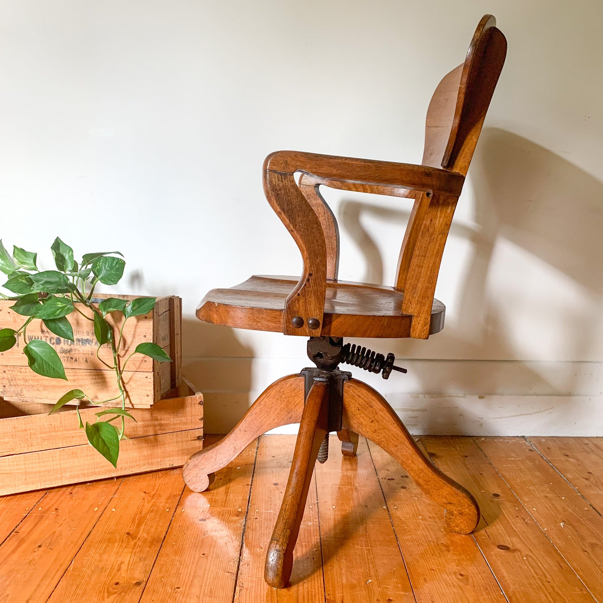 Antique Wood Bankers Chair Wooden Swivel Revolving Chairs | Foter