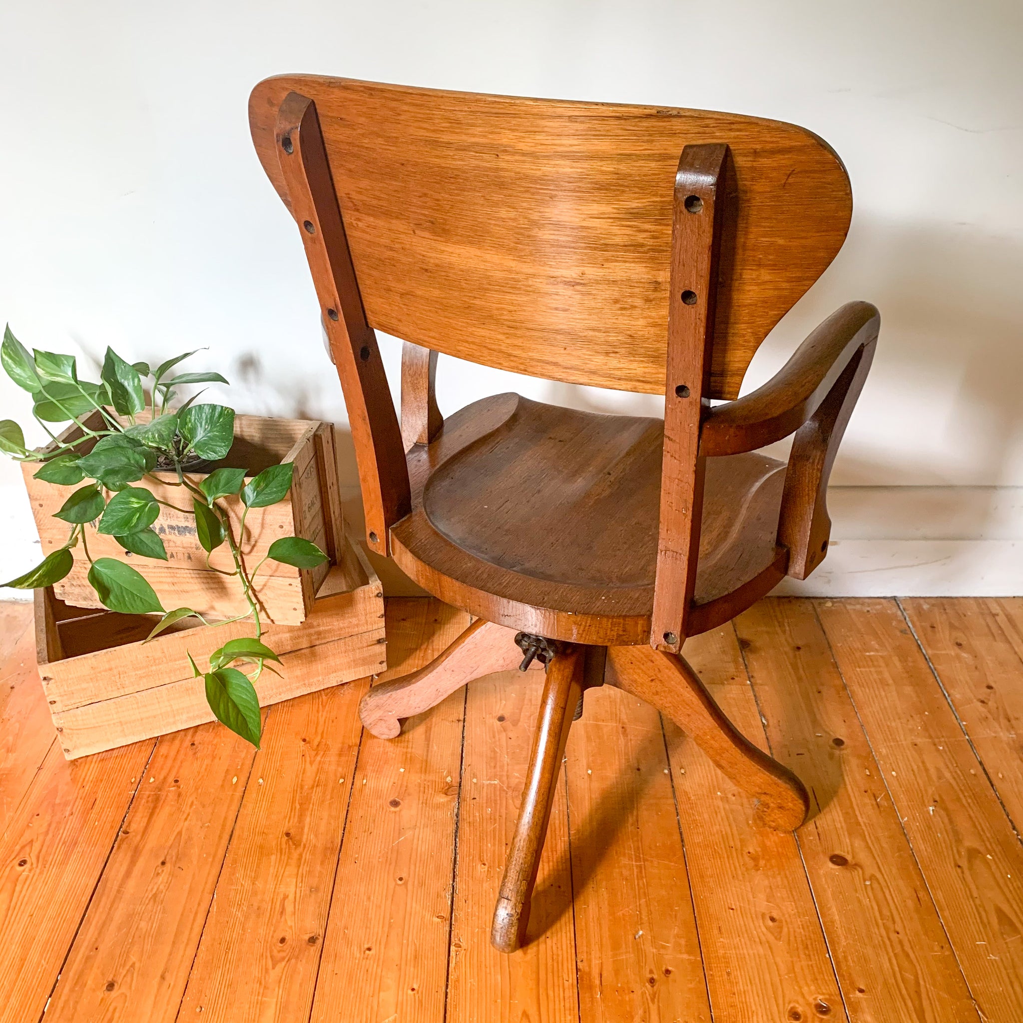 Antique Wood Bankers Chair Wooden Swivel Revolving Chairs | Foter